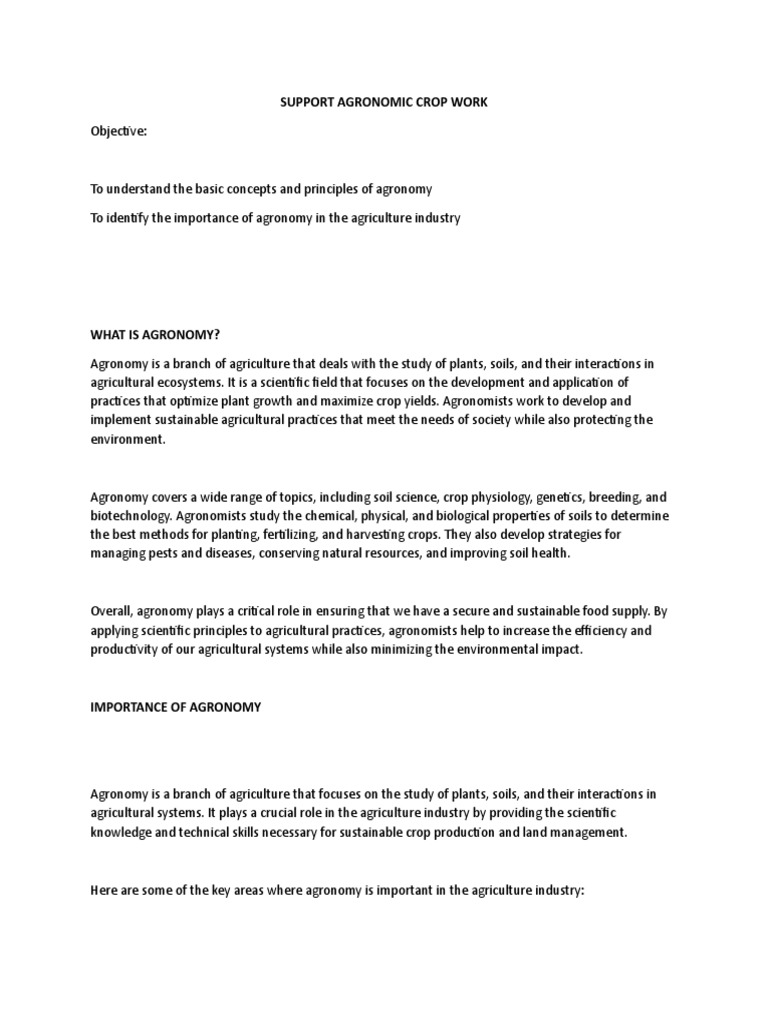Lesson Plan Q4 Week1 Support Agronomic Crop Work | PDF | Agriculture ...