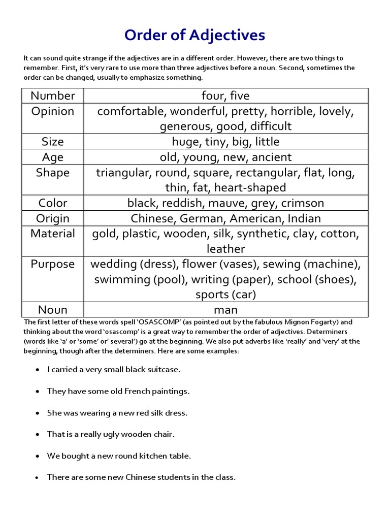 Order of Adjectives | PDF