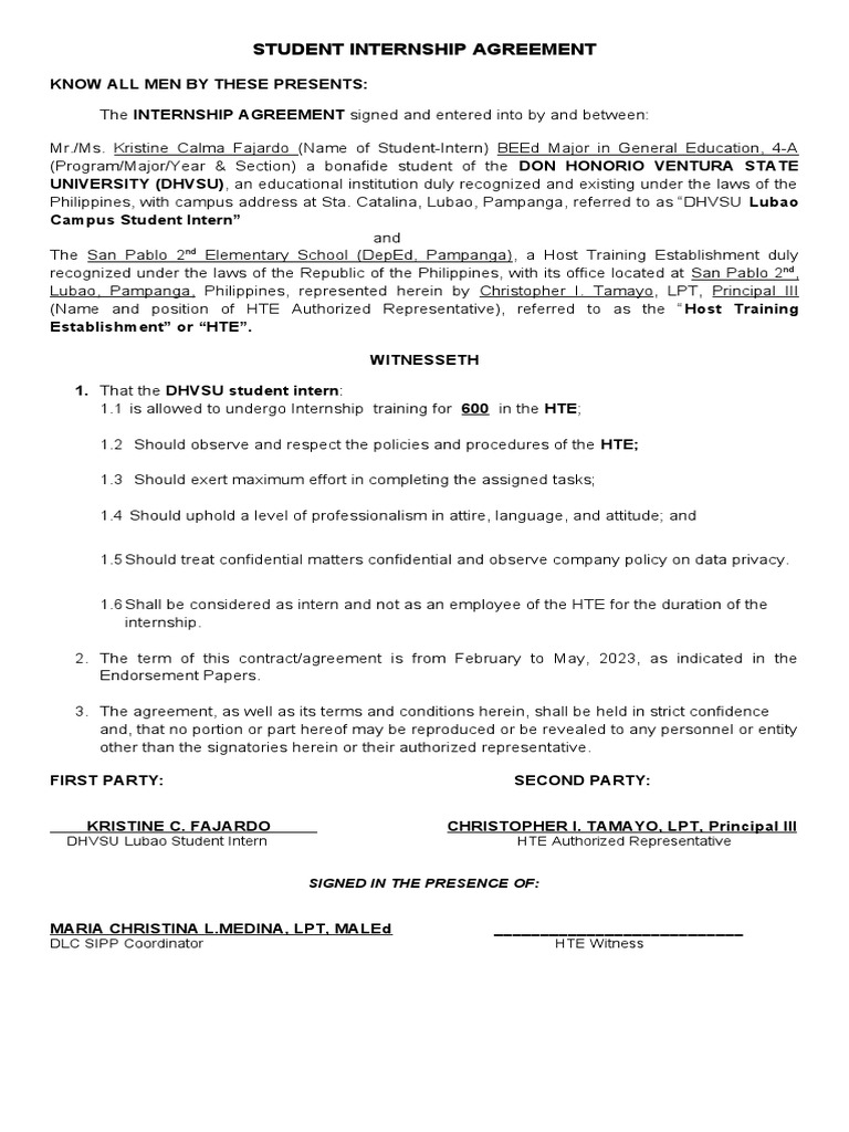 Student Internship Agreement Template | PDF | Government