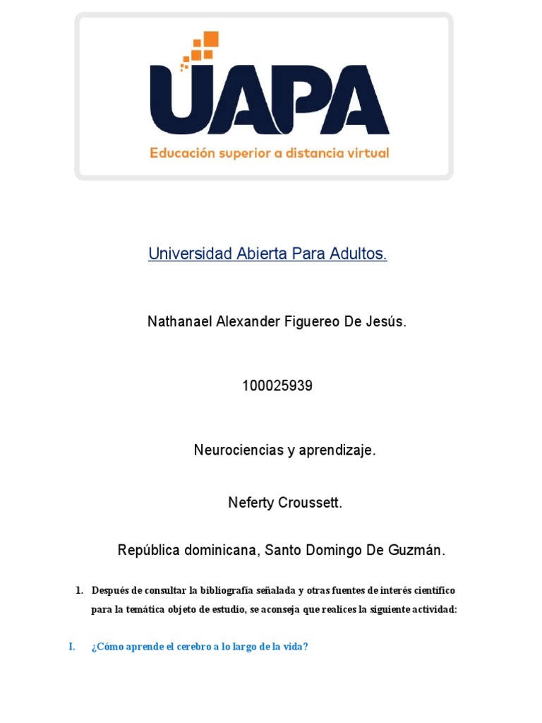 Tarea 2 Neurociencias y Aprendizaje | PDF | Aprendizaje | Cerebro