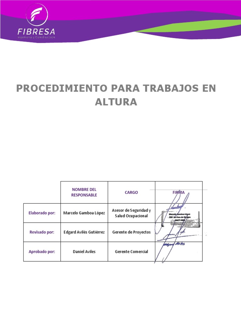Procedimiento de Trabajo en Altura | PDF