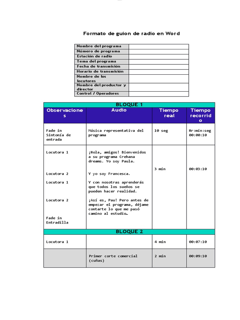 Formato de Guion de Radio en Word | PDF