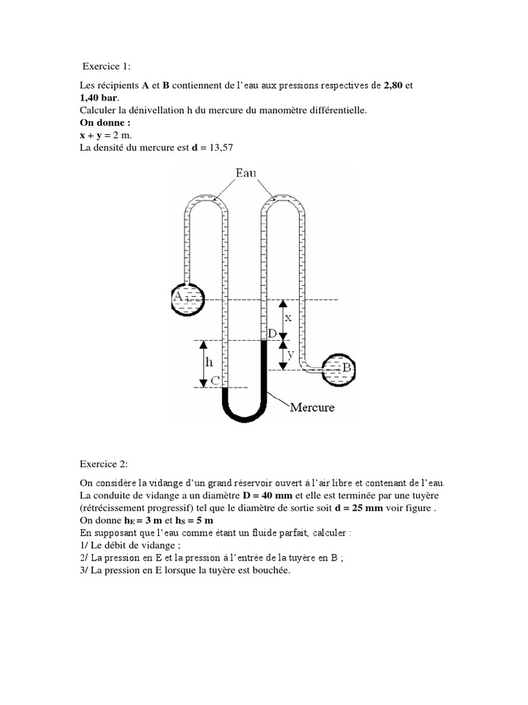 Calcul de la pression et dénivellation | PDF | Pression | mesure de ...