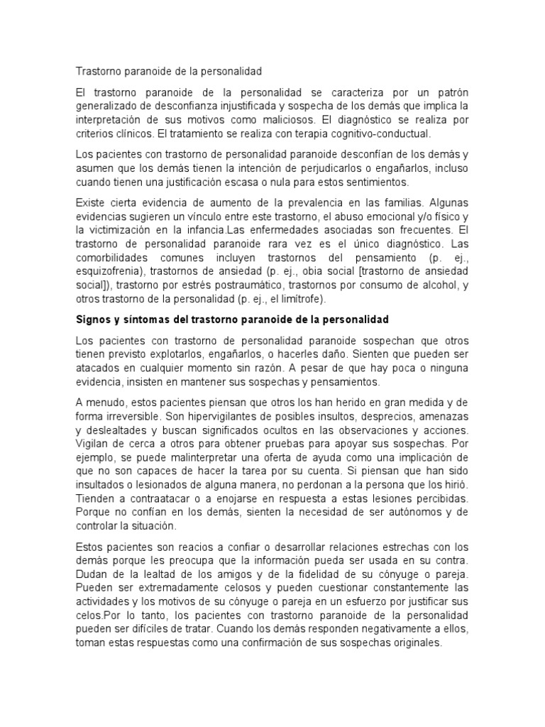 Trastorno Paranoide de La Personalidad | PDF | Trastorno de ansiedad ...