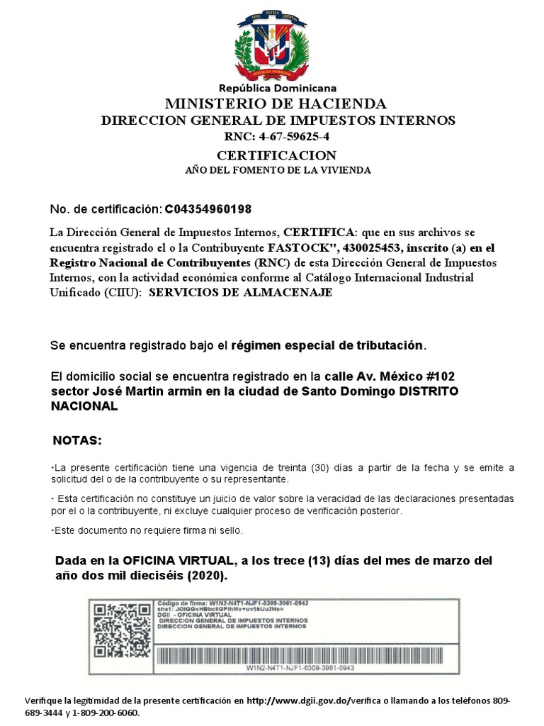 Certificacion de RNC | PDF | Negocios | Finanzas y dinero
