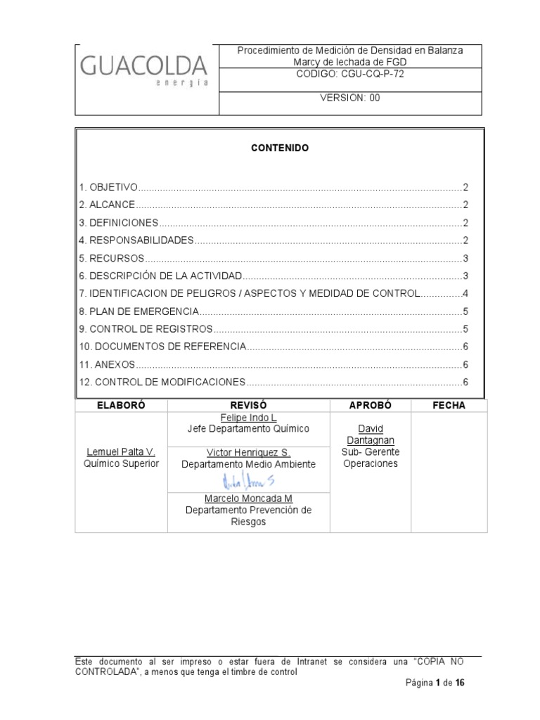 CGU-CQ-P-72 Medición Densidad en Balanza Marcy de Lechada FGD REv MA 20220527 | PDF | Densidad ...