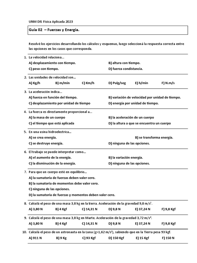 UNM DIS Fisica 2023 - G02 - Fuerzas y Energia - v03 PDF | PDF