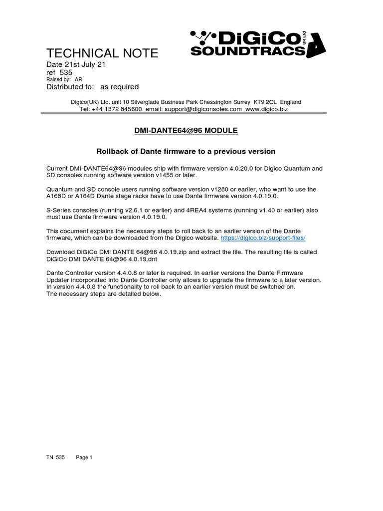 Dante Firmware Rollback Guide | PDF | Booting | Computer File