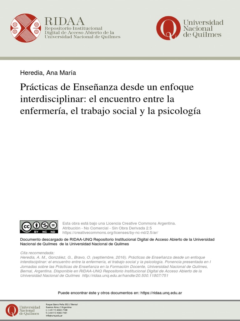 Prácticas de Enseñanza Desde Un Enfoque Interdisciplinar: El Encuentro Entre La Enfermería, El ...