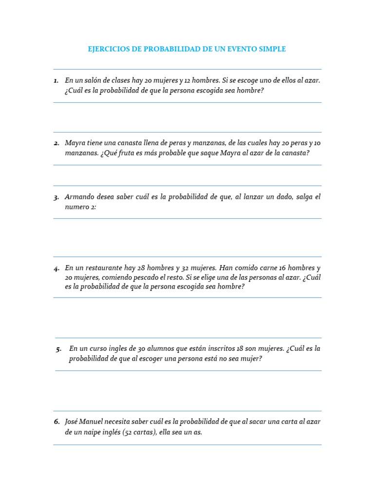 Ejercicios de Probabilidad de Un Evento Simple PDF | PDF