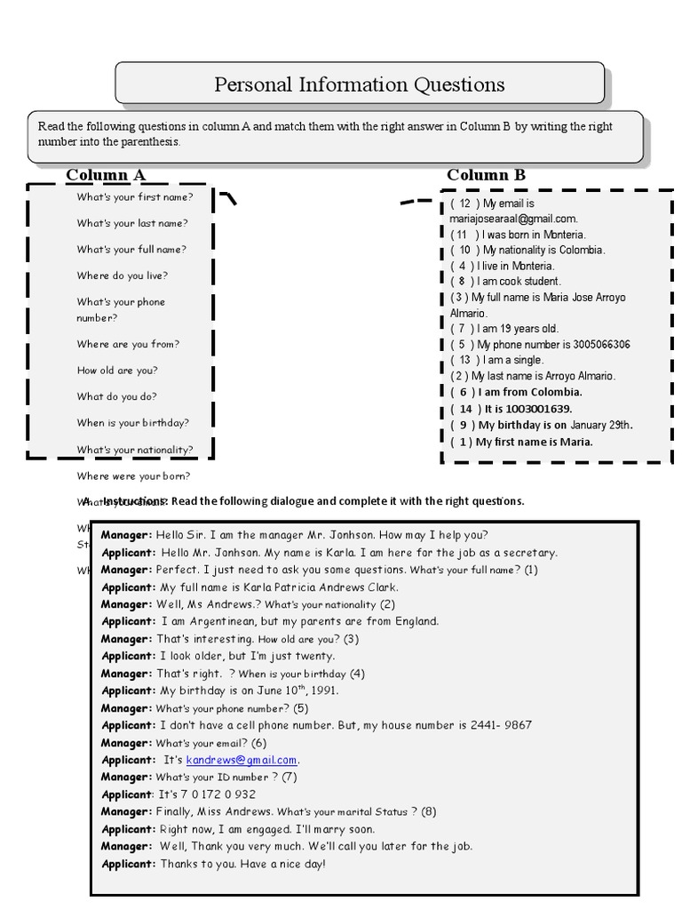 A Conversation: Personal Interview Questions for a Secretarial Position ...