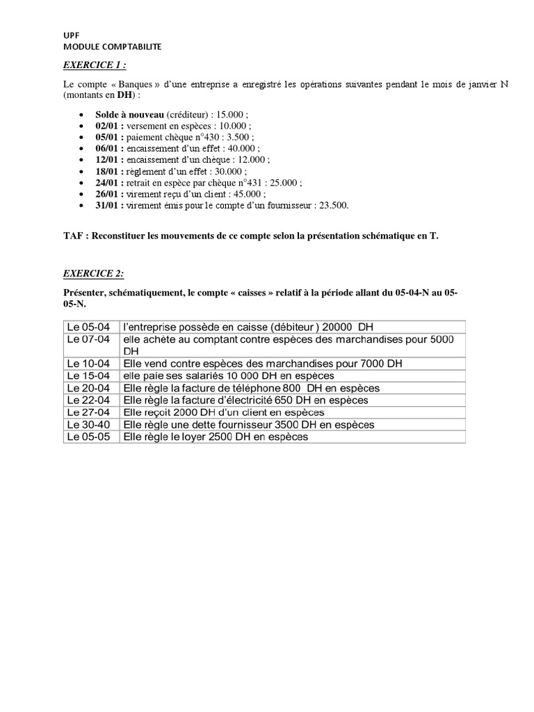 Exercice Debit Credit Compte | PDF