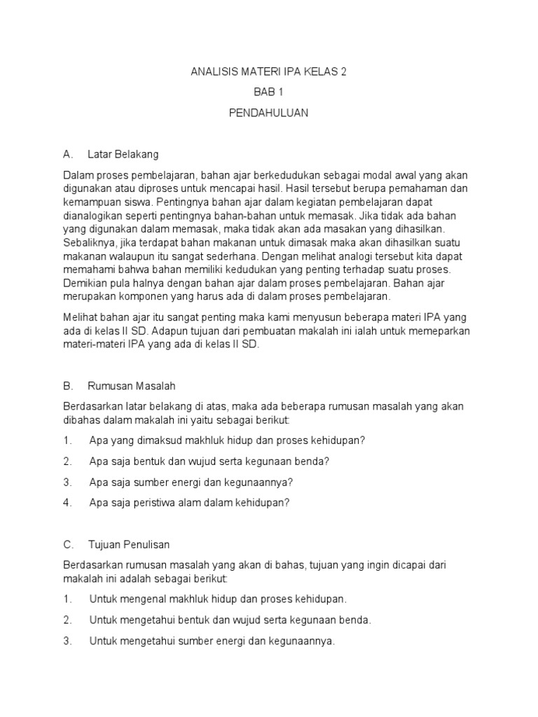 Analisis Materi Ipa Kelas 2 | PDF