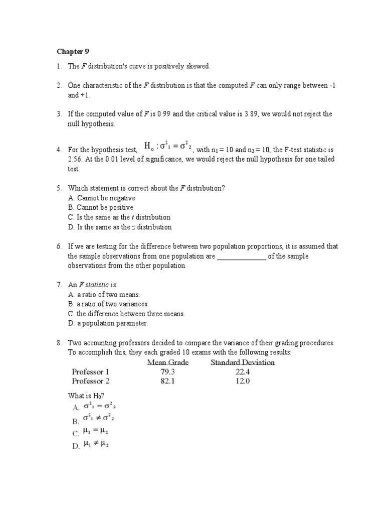 Chapter 09 Excercises Part II | PDF | F Test | Statistical Significance