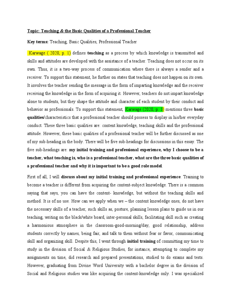 The Qualities of a Professional Teacher: Content Knowledge, Teaching ...