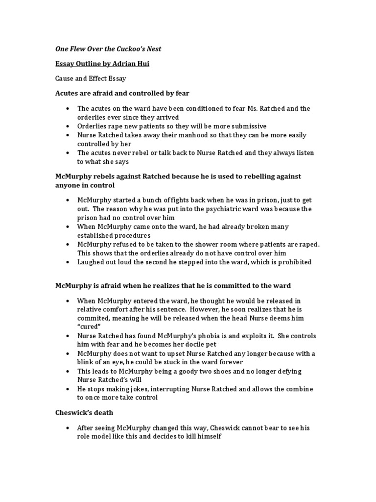 One Flew Over The Cuckoo's Nest, Essay Outline | PDF | Wellness | Medical
