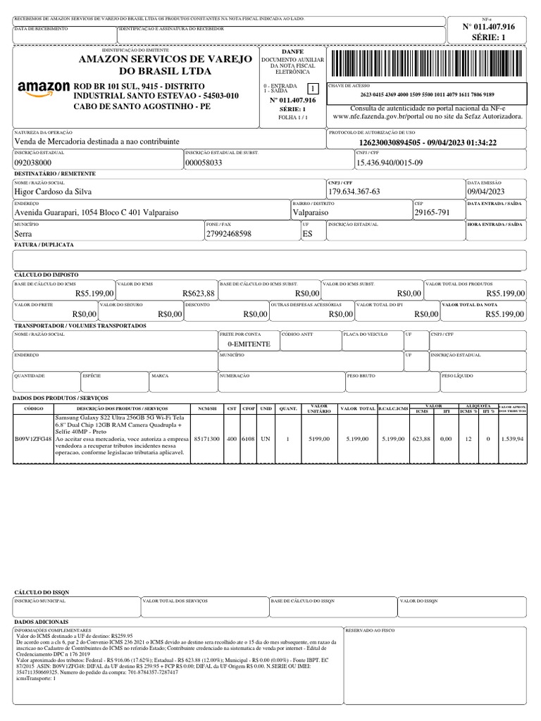 Danfe PDF | PDF | Recibo | Indústrias de serviços