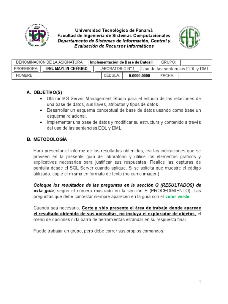 Laboratorio 1 - Comandos de Definición de Datos | PDF | SQL | Servidor SQL de Microsoft