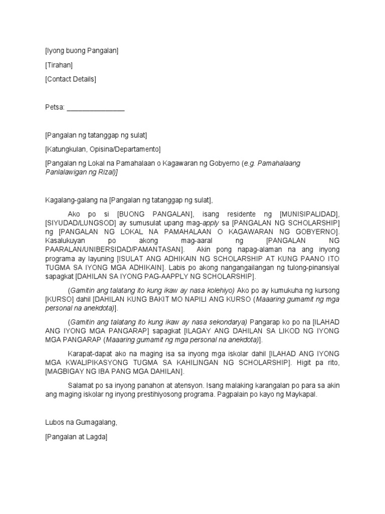 Scholarship Application Letter 3 Filipino Government Scholarship | PDF
