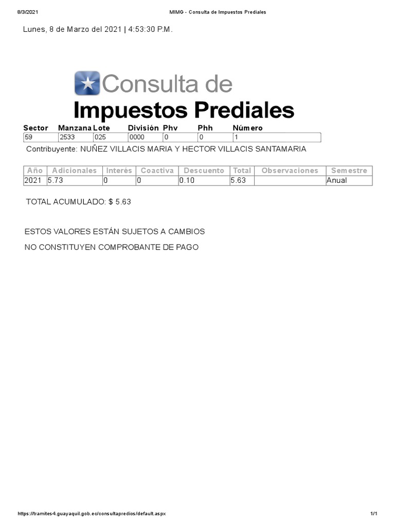 MIMG - Consulta de Impuestos Prediales Mucho Lote1 PDF | PDF