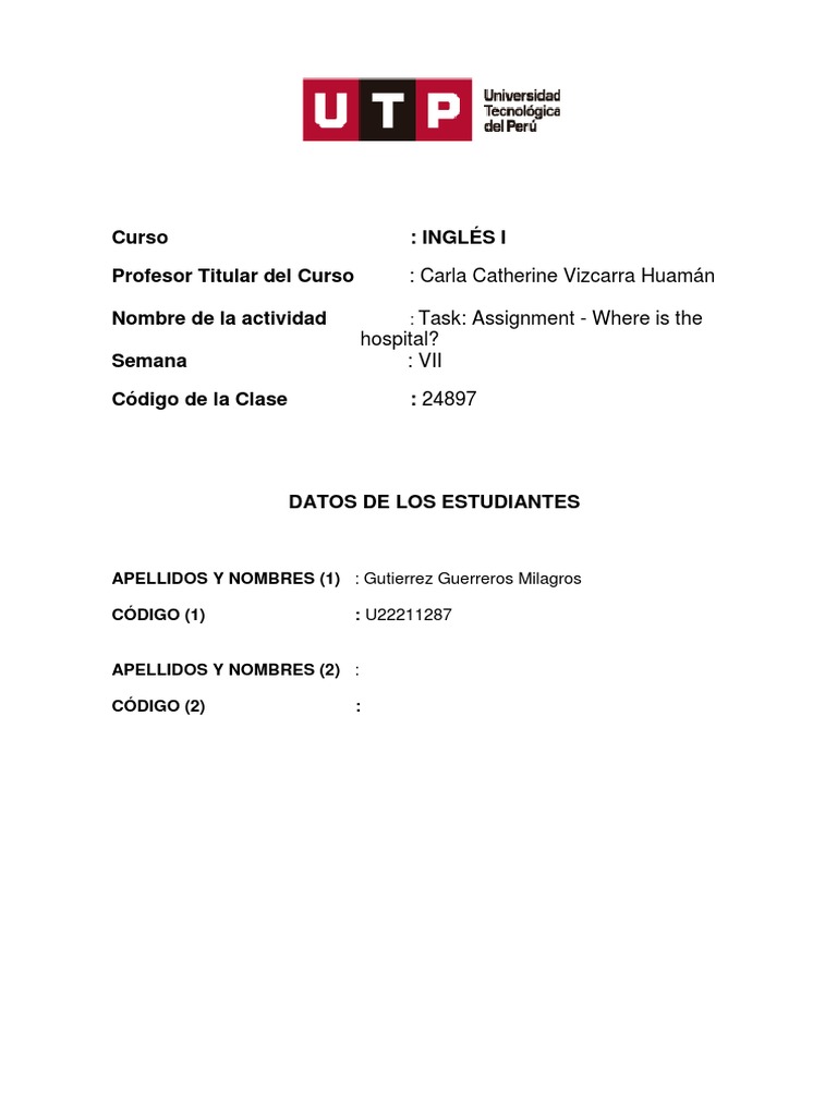 Curso: Inglés I Profesor Titular Del Curso: Carla Catherine Vizcarra ...