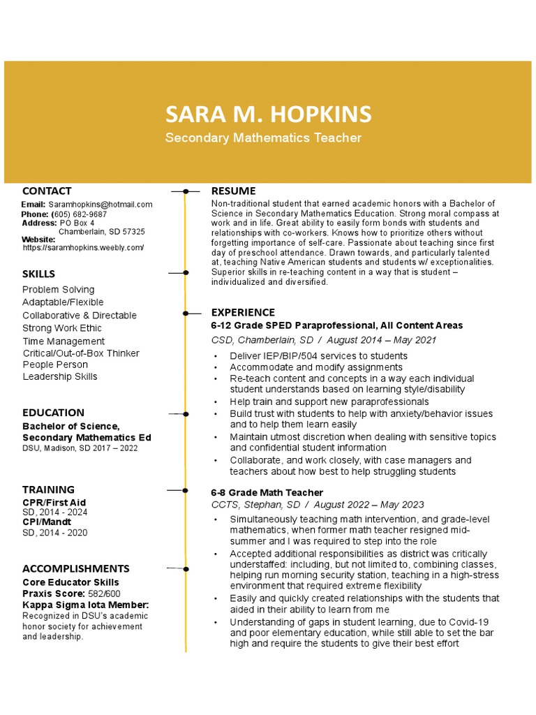 Resume 2023 | PDF | Teachers | Mathematics