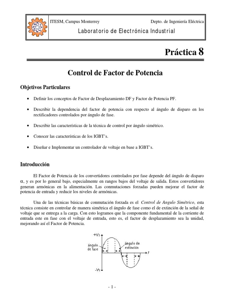 P08 Control de Factor de Potencia PDF | PDF | Energia electrica | voltaje