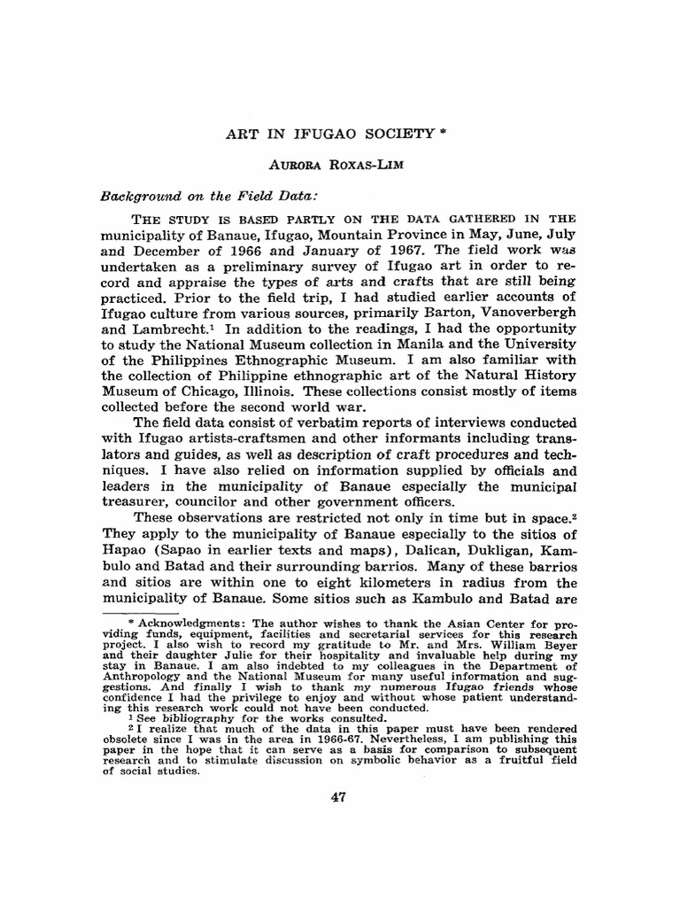 Art in Ifugao Society - Aurora Roxas-Lim PDF | PDF