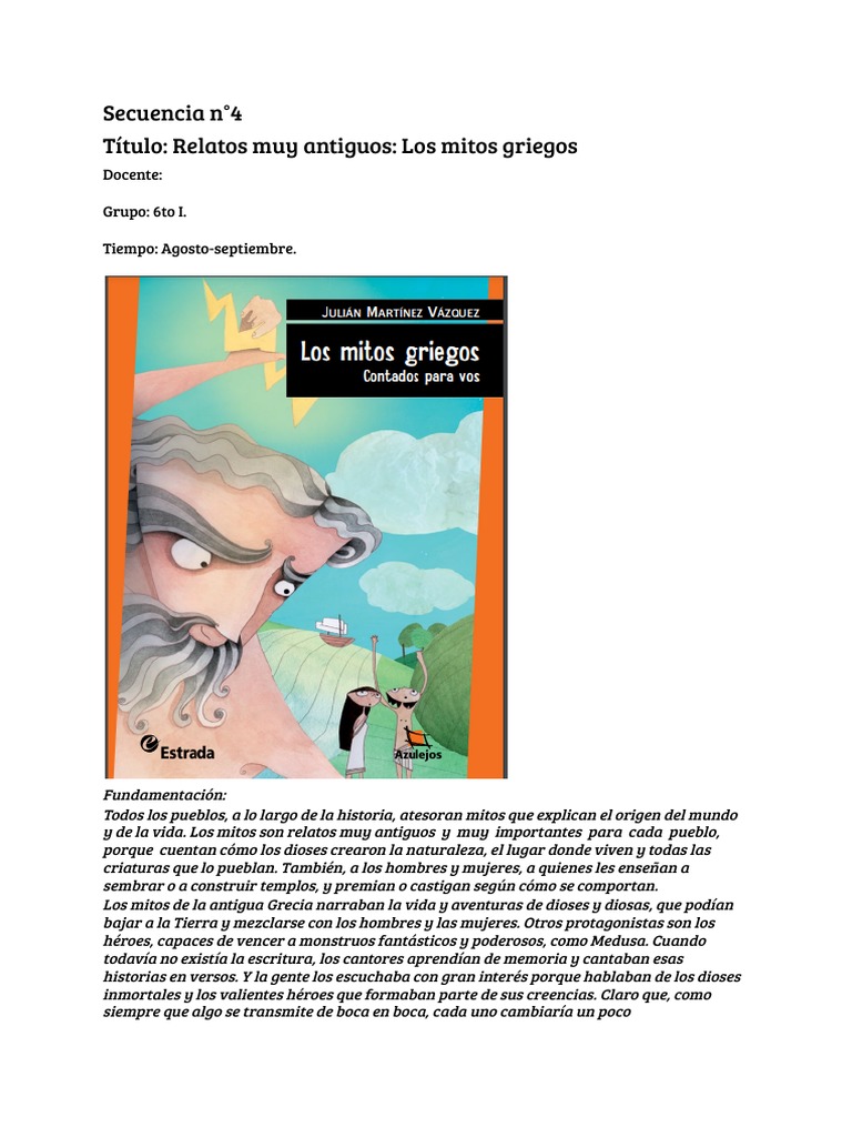 Secuencia N°4 Mitos Griegos PDF | PDF