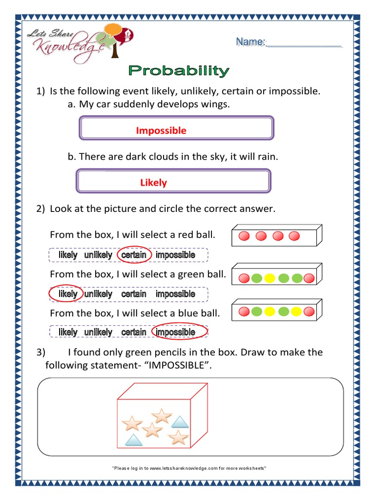Probability Grade 2 Maths Worksheets | PDF