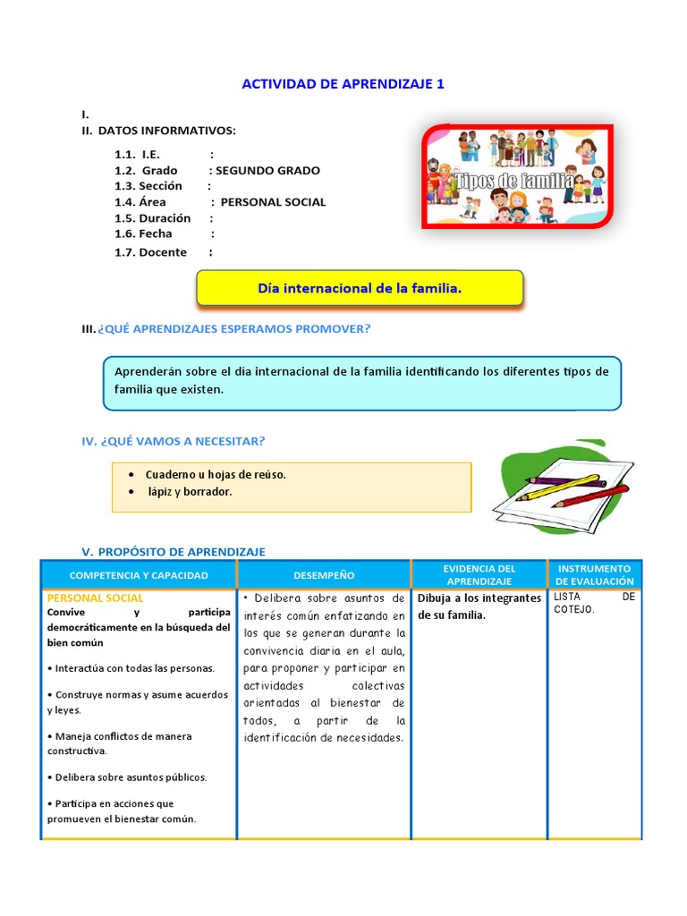 D1 A2 SESION PS Dia Internacional de La Familia | PDF | Evaluación ...