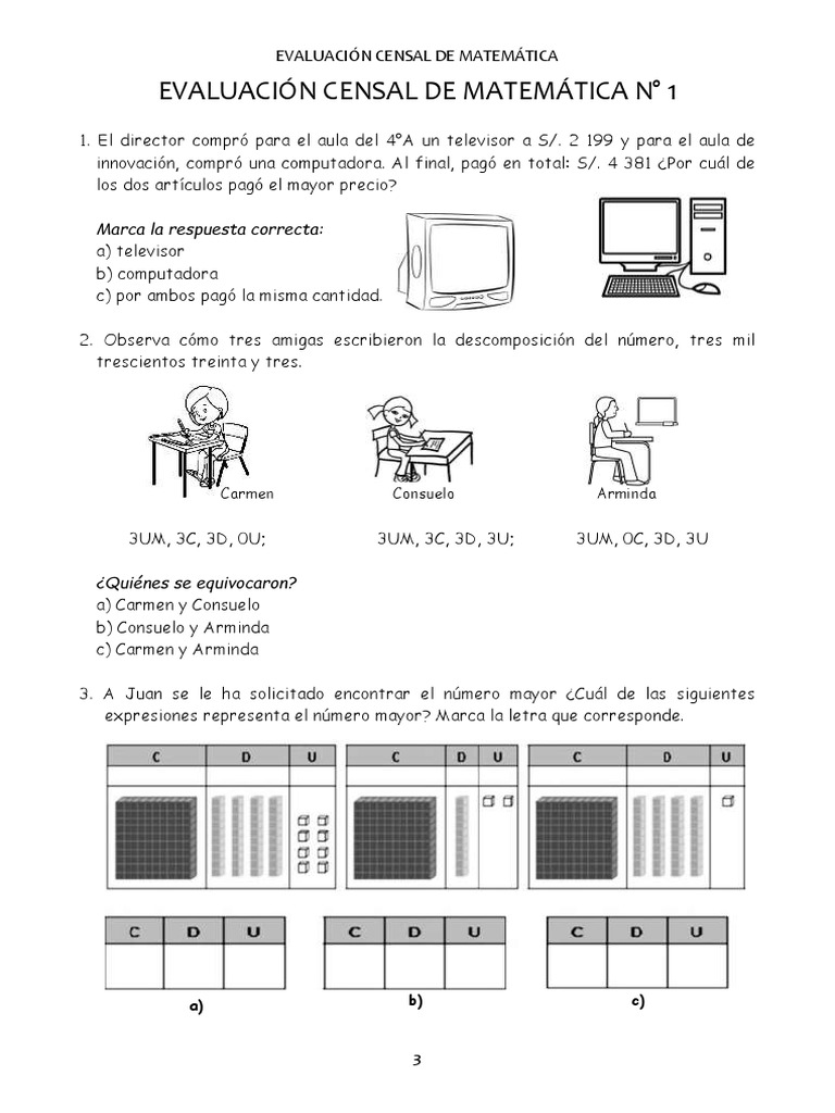 Evaluacion de Mat Ece 4 PDF | PDF