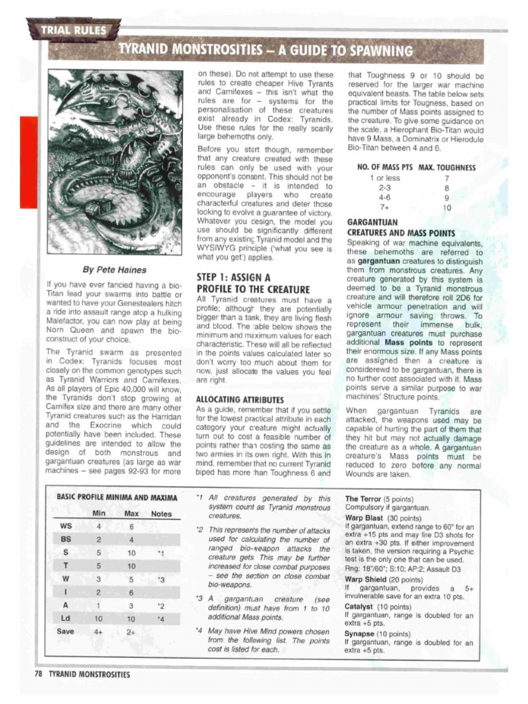 3E - Tyranid Monstrosity Creation Rules | PDF