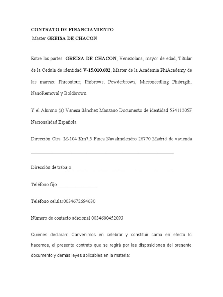 Contrato de Financiamiento | PDF | Bancos | Tarjeta de crédito