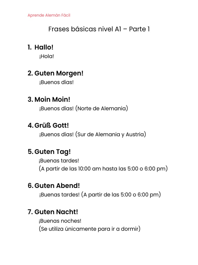 Frases Básicas en Alemán A1 | PDF