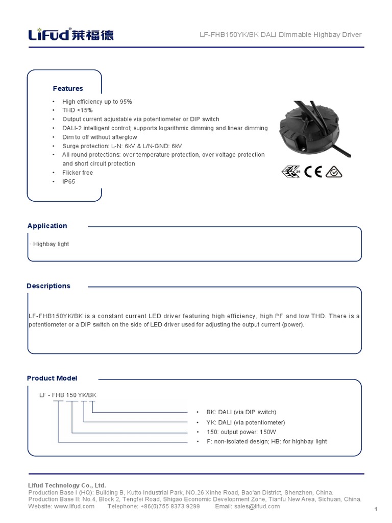 LF-FHB150YK - BK Data Sheet V1.0 | PDF | Light Emitting Diode | Power Supply