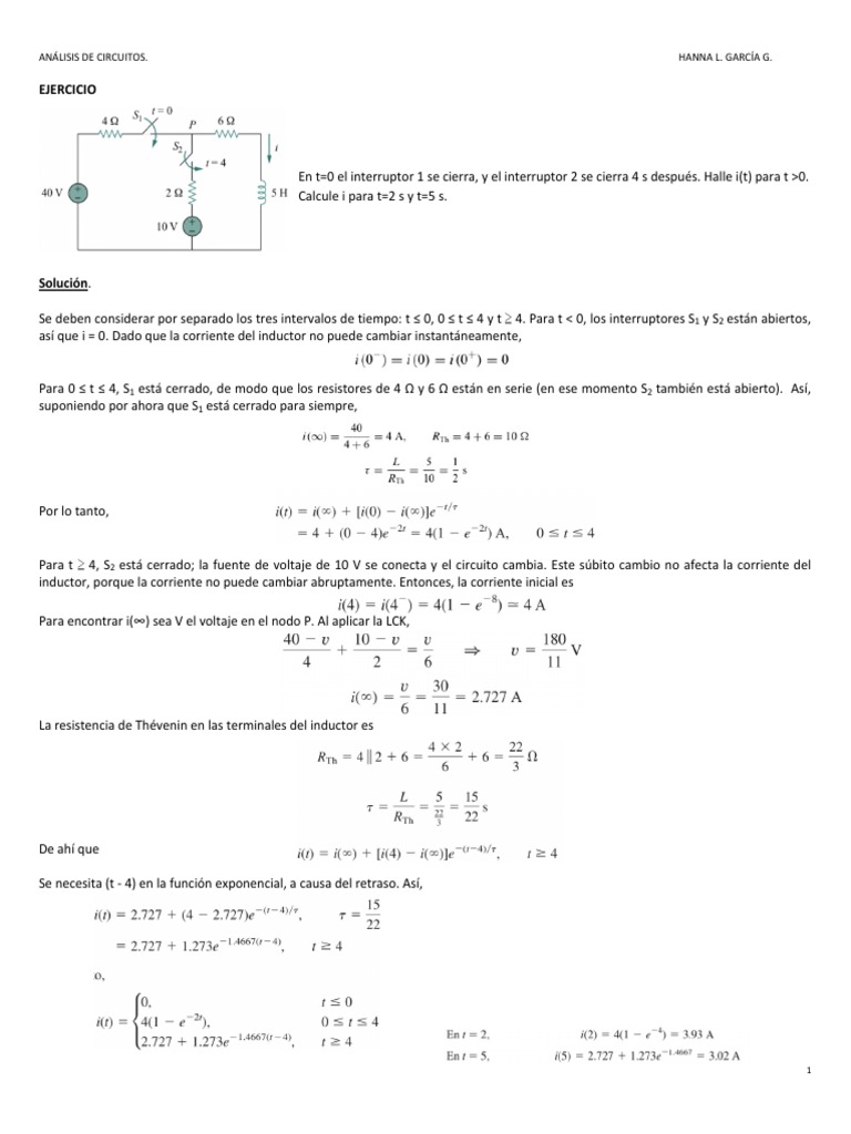 Ejemplo Resuelto 4-Análisis Del Estado Transitorio de Circuitos RC, RL ...
