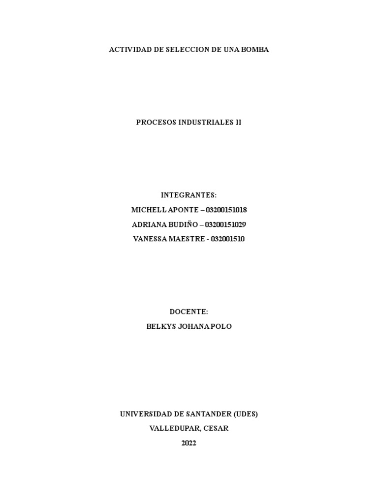 Actividad de Seleccion de Una Bomba | PDF | Bomba | Presión