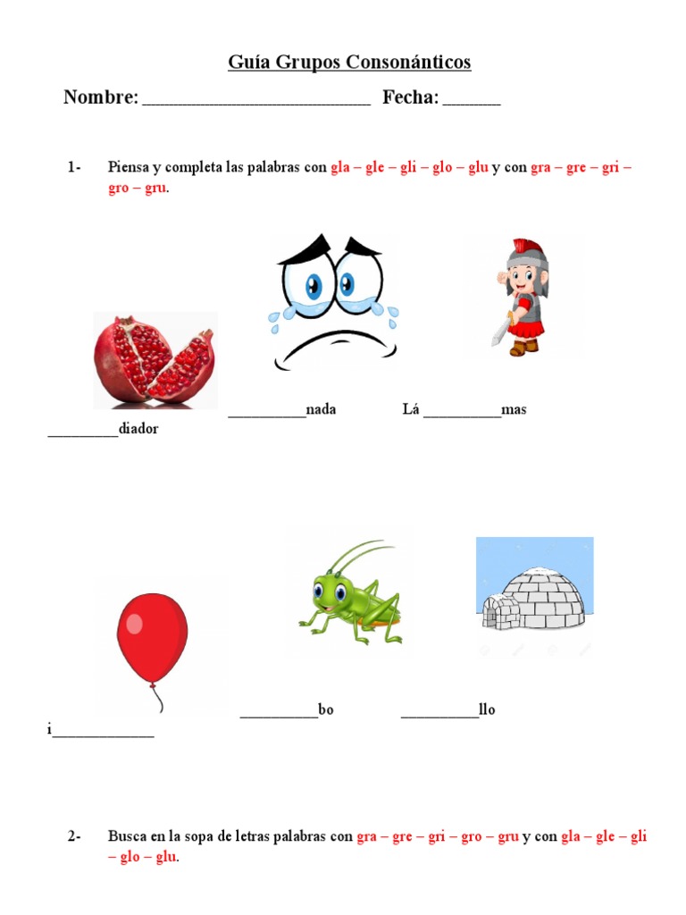 Guía Grupos Consonánticos | PDF