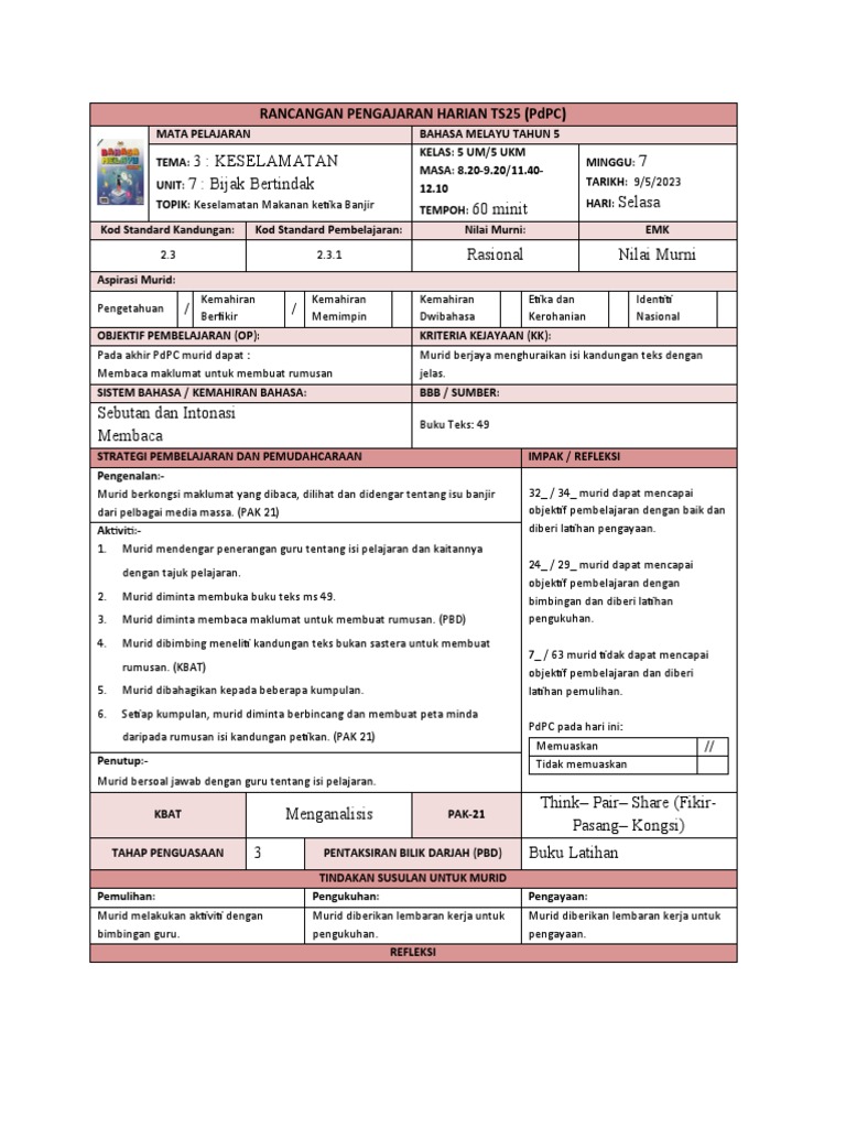 3: Keselamatan 7: Bijak Bertindak 60 Minit 7 Selasa Rasional Nilai Murni | PDF