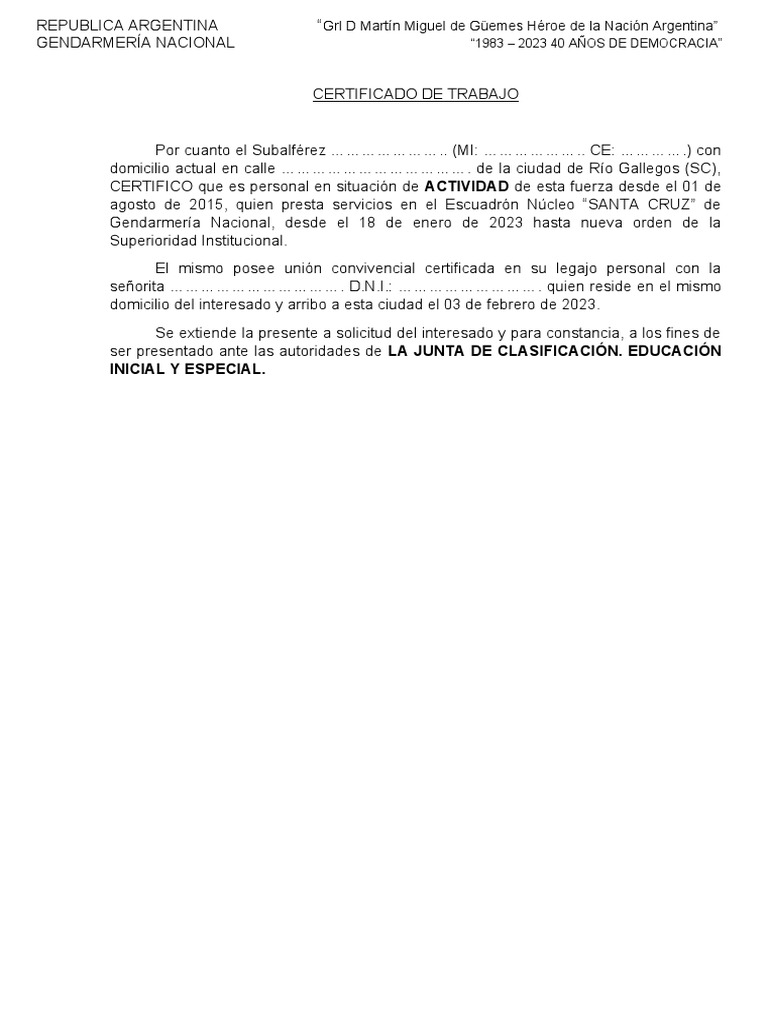 Modelo Certificado de Trabajo | PDF