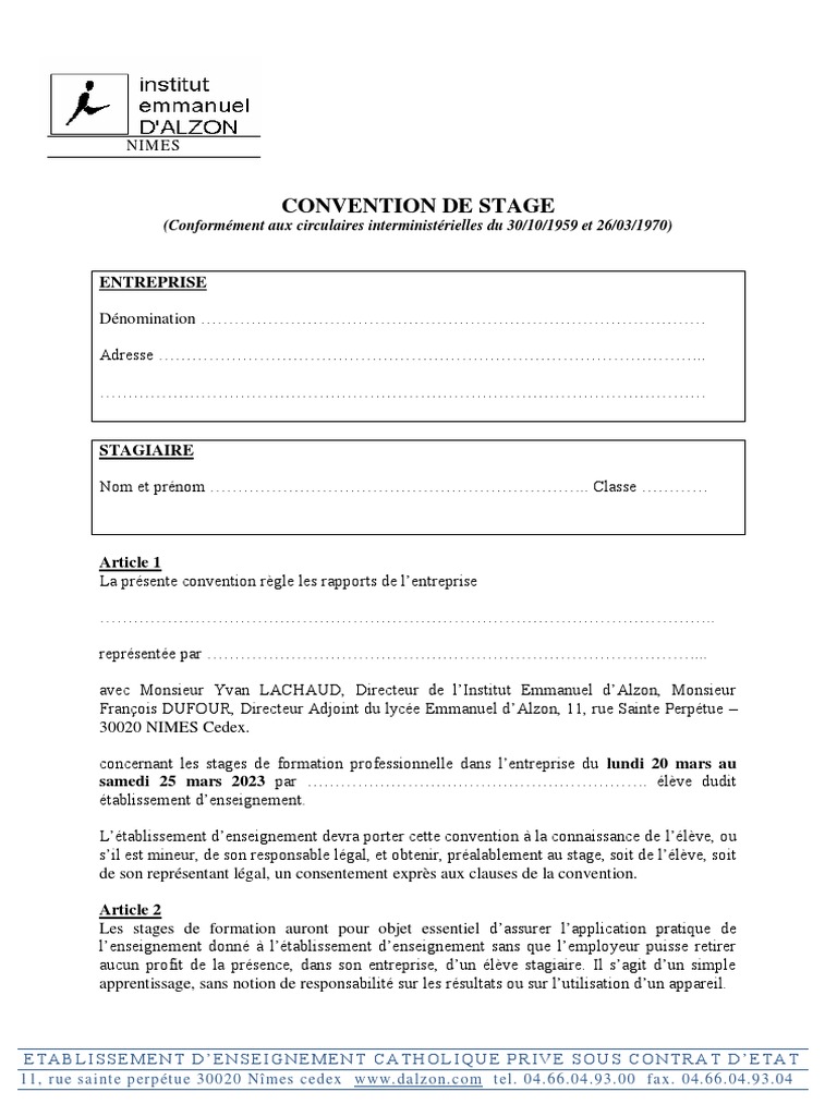 Convention de Stage Seconde | PDF