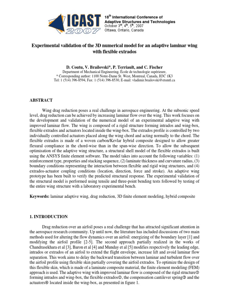 Experimental Validation of The 3D Numerical Model For An Adaptive ...