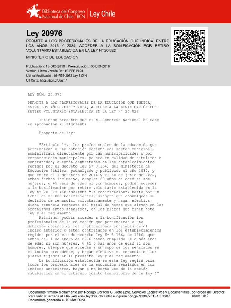 Ley 20976 - 15 DIC 2016 | PDF | Regulación | Estatuto