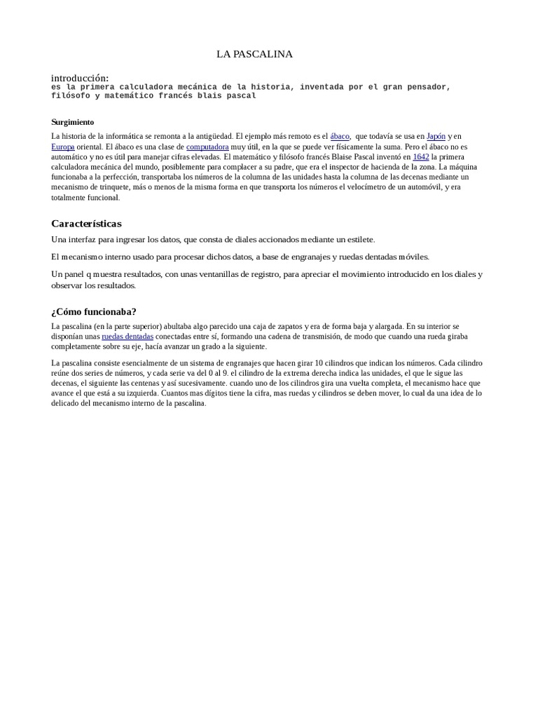La Pascalina: Historia y Funcionamiento | PDF