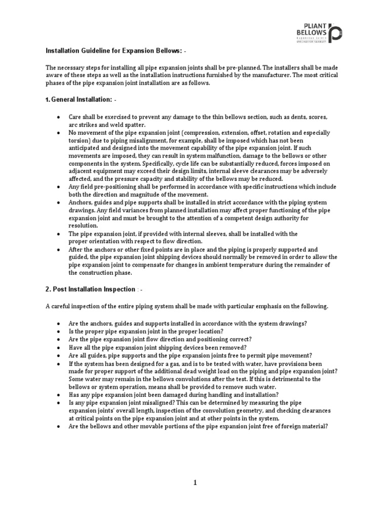 Bellow Installation Guideline For Expansion Bellows | PDF | Pipe (Fluid ...