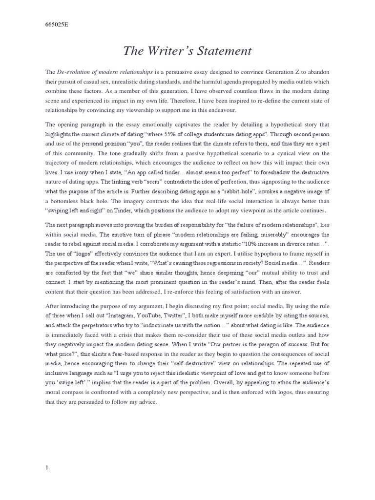Writer's Statement (665025E) PDF | PDF | Social Media | Popular Culture ...