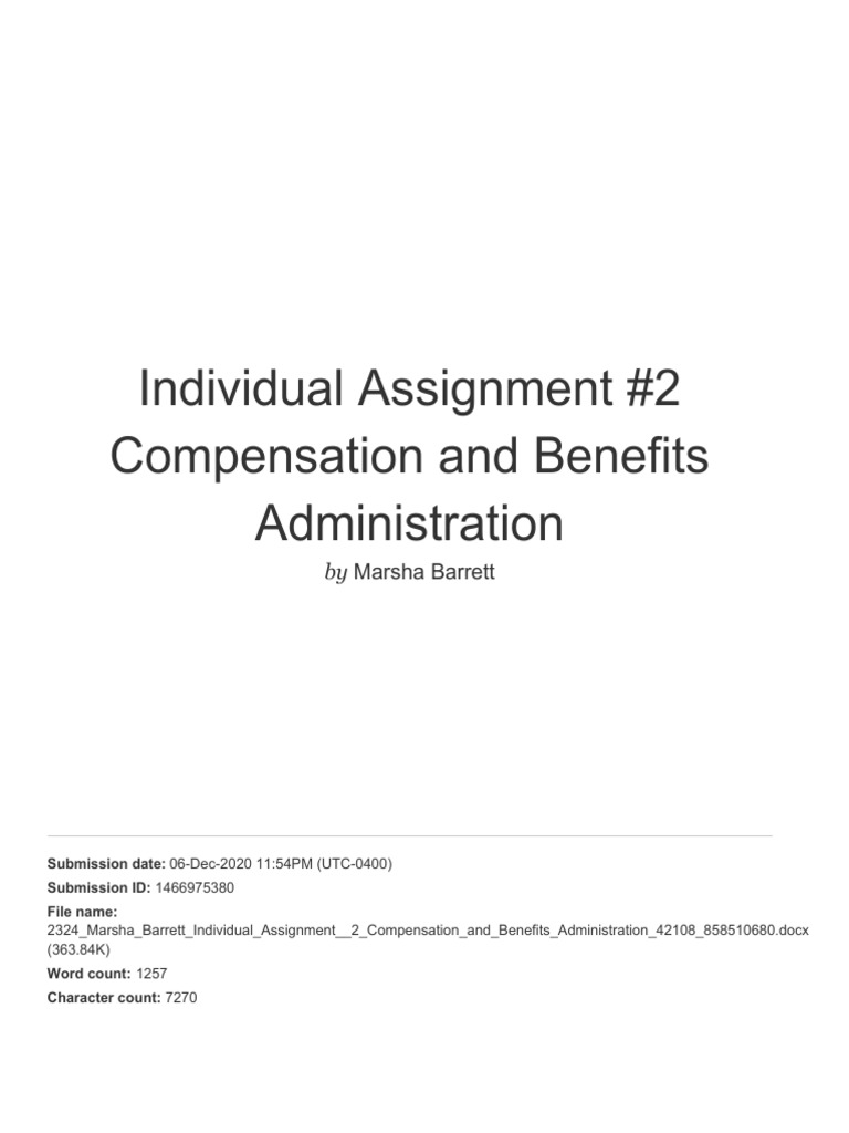 Individual Assignment #2 Compensation and Benefits Administration PDF | PDF | Computing