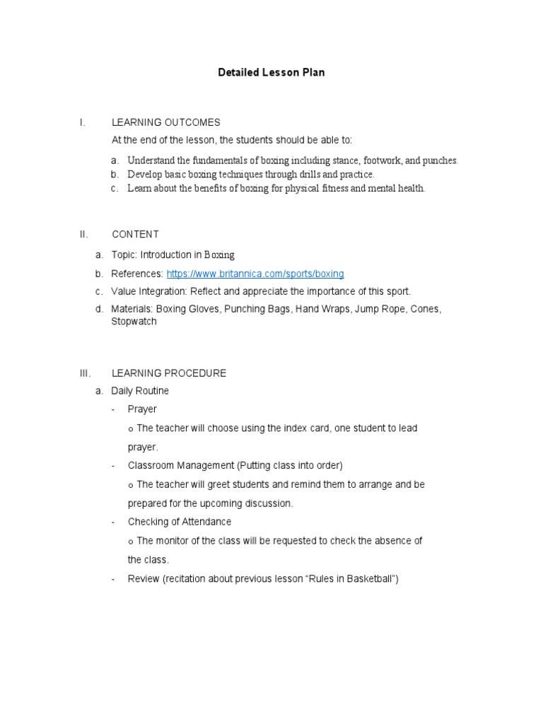 Voun-Detailed-Lesson-Plan Boxing | PDF