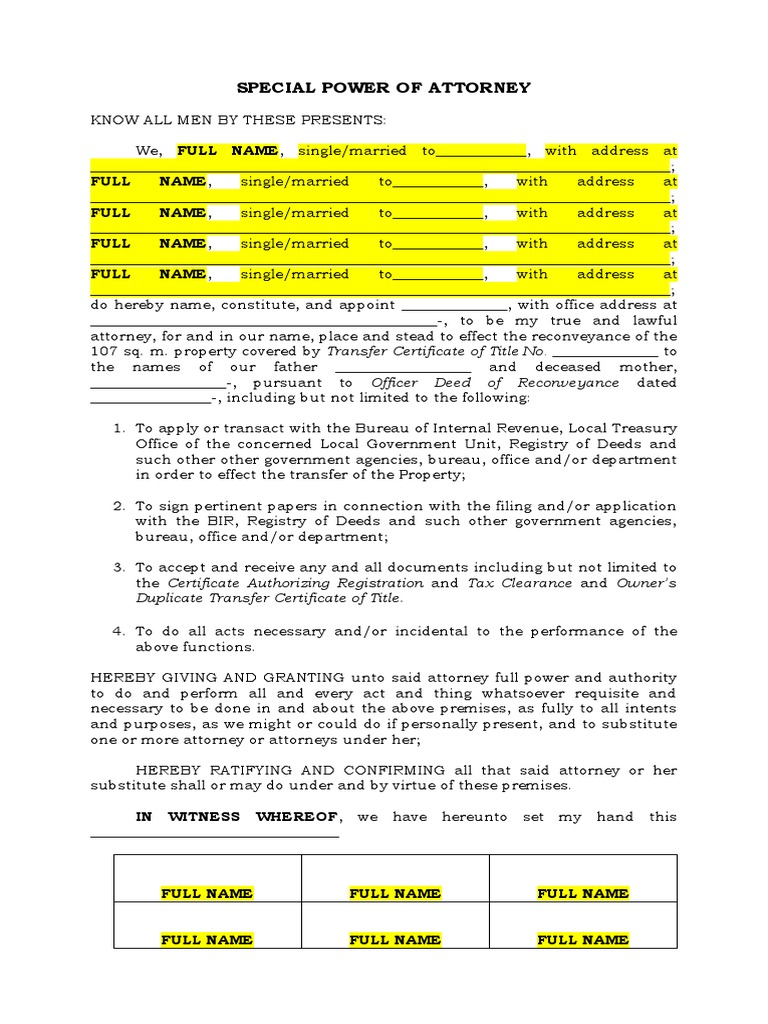 Special Power of Attorney | PDF | Conveyancing | Title (Property)